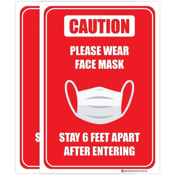 Ignixia マスク着用＆ソーシャルディスタンシング（身体的距離の確保）のお願い願い サインステッカー 2枚 18x25cm レッド ・2枚パック・マスク着用と室内でのソーシャルディスタンシング（身体的距離の確保）のお願いのサインステッカ...