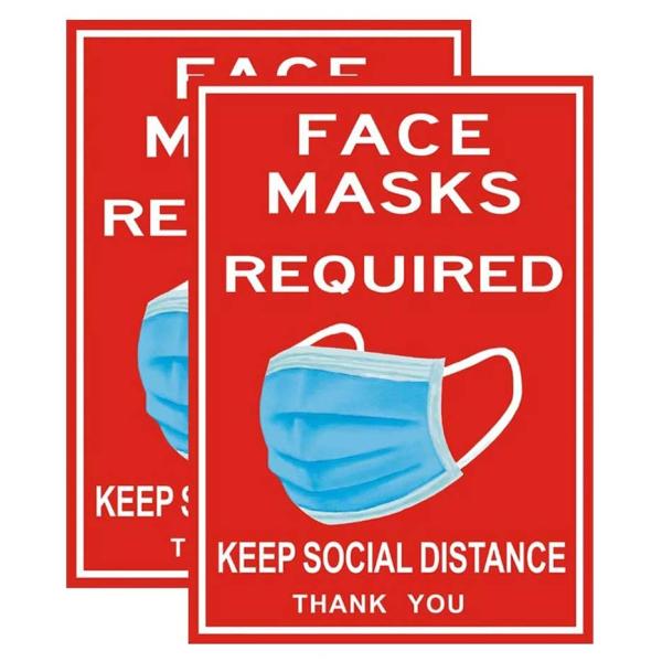 Flash マスク着用必須＆ソーシャルディスタンス（身体的距離の確保）のお願い サインステッカー 2枚 20x28cm レッド/ホワイト・2枚パック・マスク着用必須とソーシャルディスタンス（身体的距離の確保）のお願い のサインステッカー・英...