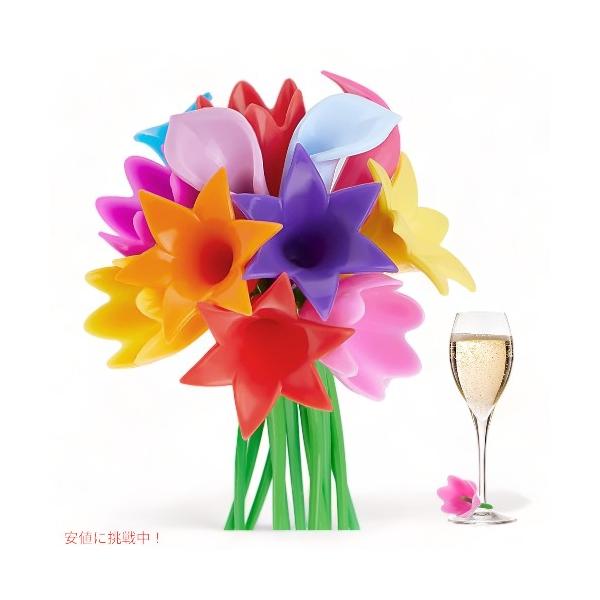 パッケージの数量：パッケージは、3つの異なる花のスタイルを含む12種類のワインの魅力の花が付属しており、花の同じスタイルは、あなたの使用のために十分な、4種類の色を持っている信頼できる材料: シリコーンのマティーニのガラス札は再使用可能で、...