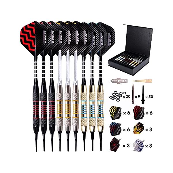 Turnart プラスチックチップ プロフェッショナル ソフトチップ ダーツセット エレクトリックボード用 9本 18g Darts Plastic Tip Professional Soft Tip Darts Set for Elect...
