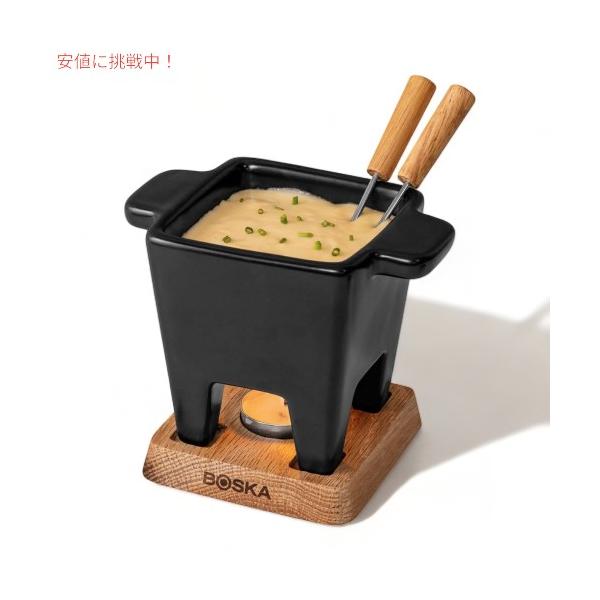 チーズフォンデュに最適：容量300ml（10オンス）で、175gのとろけるチーズをお楽いただけます。電子レンジ、食器洗浄機対応。コンパクト＆エレト：電気もバーナーも不要、ティーライトで長時間熱く保てます。セラミックパン、オークウッドベース、...