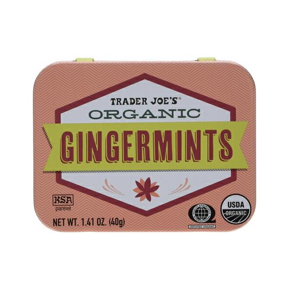 Trader Joe's トレーダー ジョーズ オーガニックミント(ジンジャー） 40gいつもバッグに入れておきたいリフレッシュのお役立ちミント。トレーダージョーズの人気商品です。ジンジャーミント（40g） x 1個