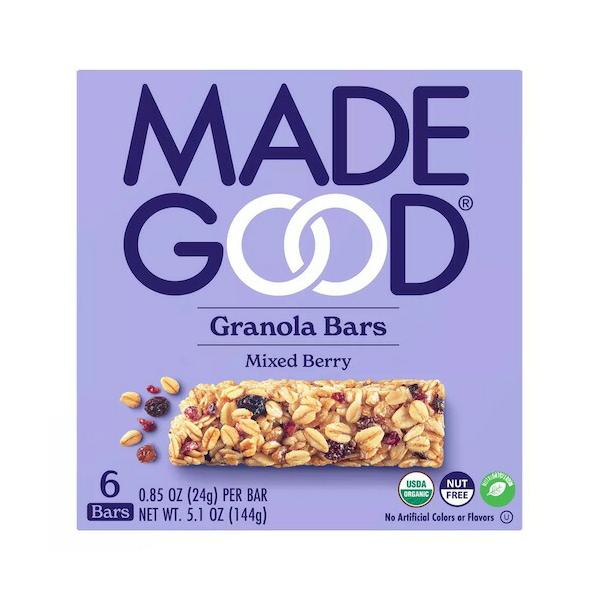 オーガニックの材料を使ったグラノーラバーです。・人工香料、人工着色料不使用・オーガニック・グルテンフリー・ナッツフリー・非遺伝子組み換え・ビー・野菜エキス配合商品：MadeGood グラノーラバー ミックスベリー内容量：24g x 6個入り...