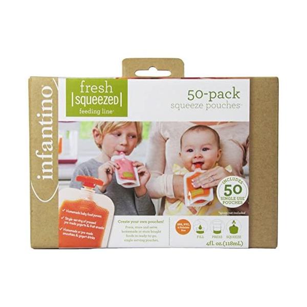再利用可能なベビーフードポーチ。Infantino 50-Pack Squeeze Pouches Product description Food type: Semi-solid Materials: Plastic and BPA f...