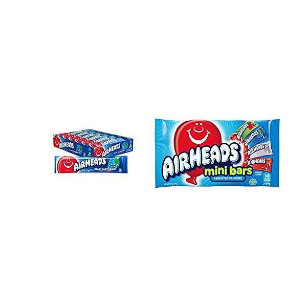 酸っぱくって、チューイな噛み応えが魅力のキャンディAirheads キャンディ Individually Wrapped Full Size Bars, Blue Raspberry, 0.55 oz (Pack of 36) &amp; ...