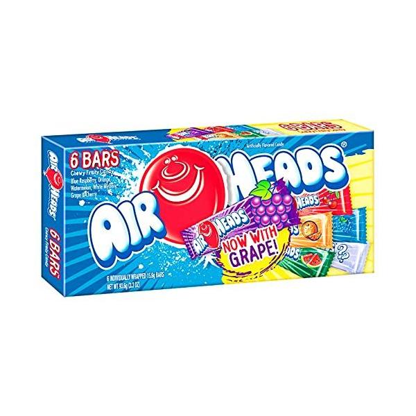酸っぱくって、チューイな噛み応えが魅力のキャンディAirheads キャンディ Movie Theater Box,Individually Wrapped Full Size Bars, Assorted Fruit, Non Melti...