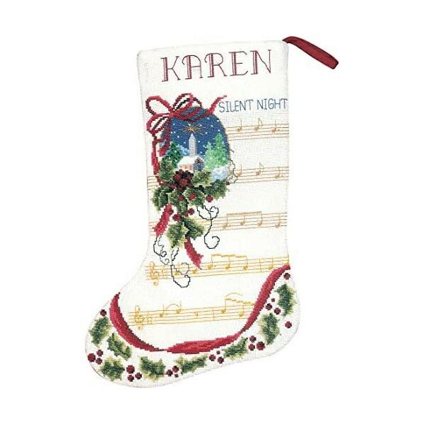 カウントクロスステッチストッキングキット-キットの内容：綿100％＃14アイーダ布、綿100％刺?フロス、生地ストッキングバック、リボン、針、完全に図解されたチャートと説明。手順には、パーソナライズ用のアルファベットが含まれています。仕上が...