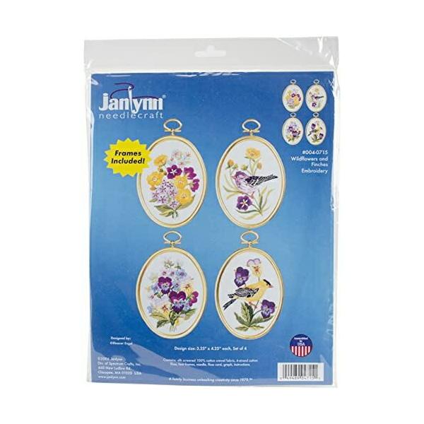 野花とフィンチは、有名な芸術家、エレノア・エンゲルによるこれらの4つのクレウェル刺しゅうデザインで美しく詳細に描かれています。各キットには、スクリーン印刷された白い綿50％/ポリエステル50％の生地、6ストランドの綿菓子、4つの金のキーオー...