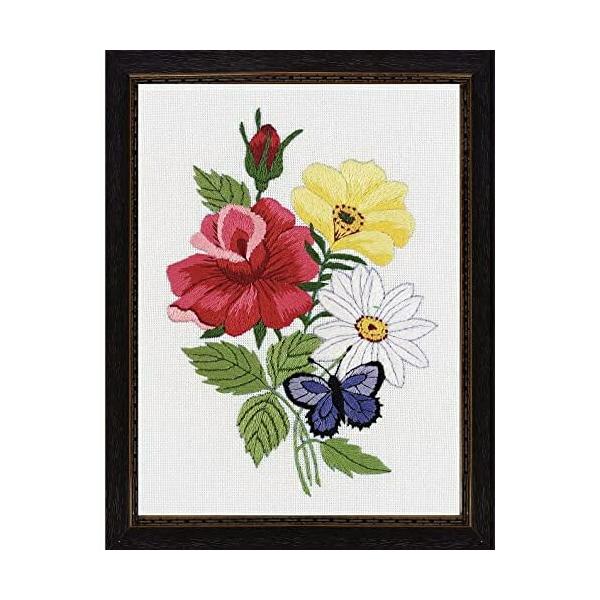 庭の花と人目を引く蝶のカラフルなレンダリング。アーティスト、エレノア・エンゲルによるこのデザイン・フォー・ザ・ニードル・クレウェル刺?の花柄デザインの美しい作品。この新しくて美しいクルーエル生地を縫うのは楽しいでしょう。各キットには、スクリ...