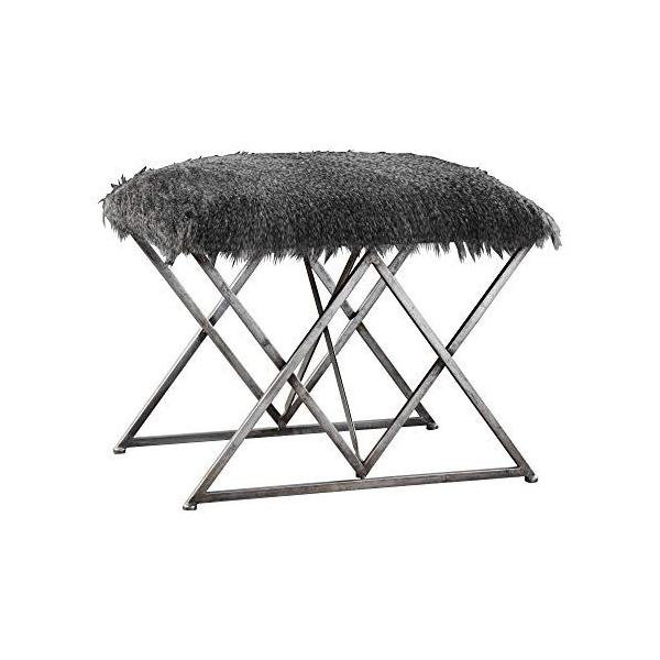 Uttermost Astairess Multi-Hued Brown Faux Fur Small Bench、Silver、23.625 "W x 19.625" H x 15.75 "D、（23373）おおよそのサイズ : 24 x...