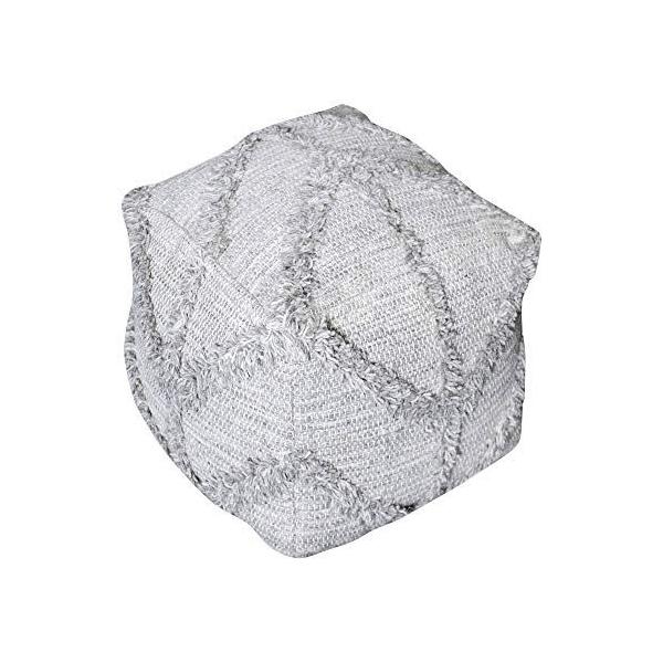 織り目加工の幾何学的なフリンジがアクセントになった、グレーの簡単な色合いの100％ウールから手織り。オットマン、ゲスト用の追加の座席、または装飾トレイをトッピングしたときのアクセントテーブルとしても用途が広い。おおよそのサイズ : 18 x...