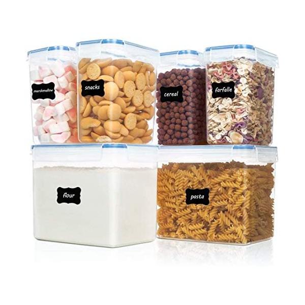 つの大きな容器 (3.3qt / 3.6 リットル)、5 ポンドの小麦粉または砂糖の袋に最適 4 つの小さな容器 (1.5qt / 1.6 リットル)、シリアルまたはスナック (300g) の小さな箱に最適 24 ラベル 容器に食器洗い機使...