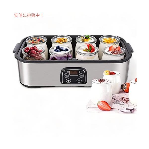 ヨーグルトマシン、制御可能な時間設定（8〜48時間）と温度設定（68°F/20°C〜131°F/55°C）、8個の透明缶（180ml）を装備。入力：110-120V 50/60Hz 電力：30W 待機電力：0.4W 時間設定：8-48h 温...