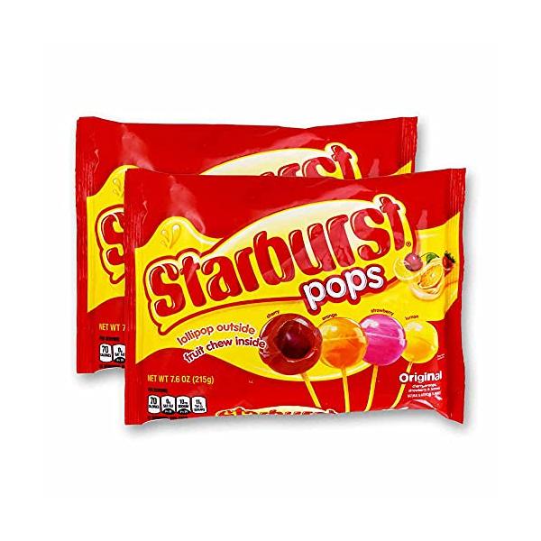 Starburst Lollipops は、お気に入りのフルーツ チューズで満たされており、Starbursts を楽しむための楽しくて新しい方法です。各バッグには、レモン、チェリー、ストロベリー、オレンジの各フレーバーの個別包装されたポッ...