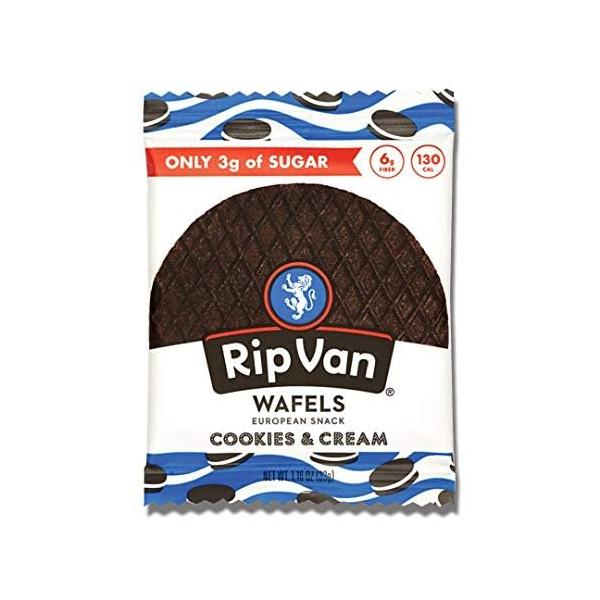 Rip Van ウエハース Cookies &amp; Cream Stroopウエハース - ヘルシースナック - 非 GMO スナック - ケトフレンドリー - オフィススナック - 低糖 (3g) - 低カロリースナック - 12 パ...