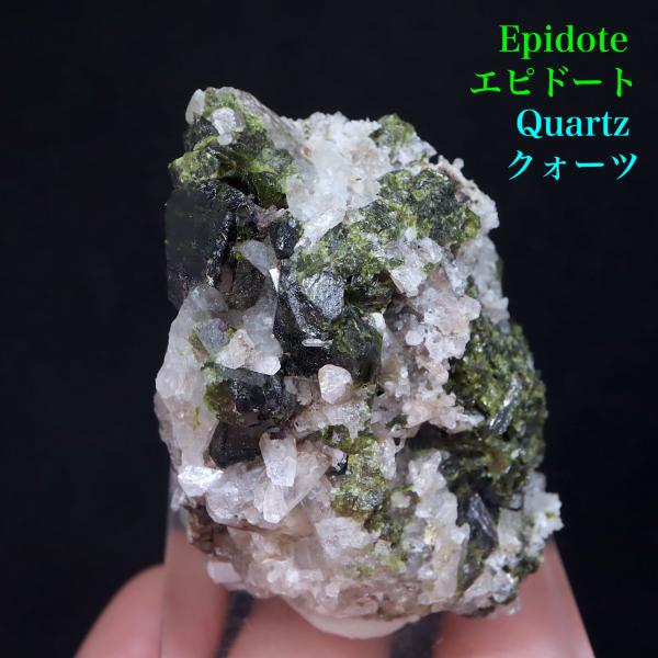 【 Epidote /エピドート 】 緑簾石色濃く深いグリーンの結晶が特徴のエピドートクォーツとの美しい共生！重さ：58.8g大きさ：46 x 36 x 32 mm産地：Warren Creek, Mono Co., カリフォルニア州, USA