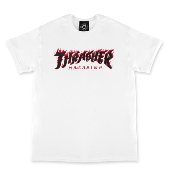 ■商品説明「THRASHER」1981年にサンフランシスコでエドワーズ・リギンスが創刊した老舗スケート雑誌。スラッシャーマガジンの半袖Tシャツです。■素材コットン100%■サイズM (肩幅約47cm 身幅約49cm 着丈約70cm 袖丈約1...