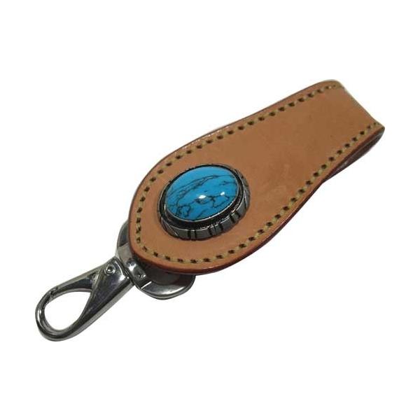 本革のキーホルダー ターコイズ色のコンチョ ボタンで開閉します大きさ全長・・・１５ｃｍコンチョの大きさ・・・直径３ｃｍ素材・・・牛革