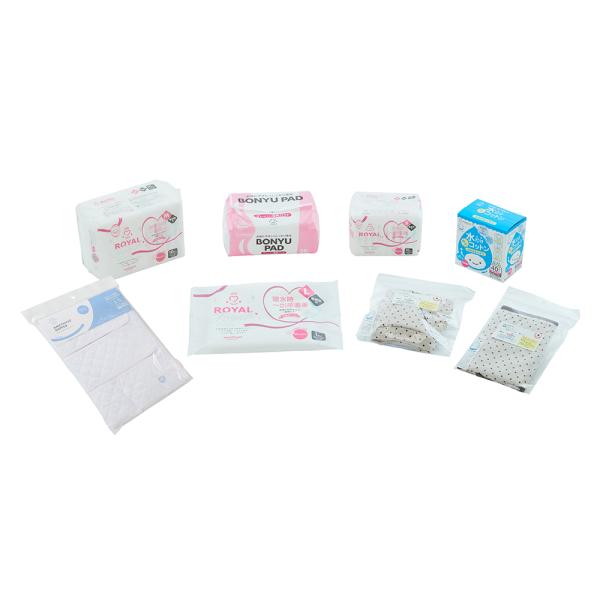 ■セット内容・アメジストママとベビーの水だけぬれコットン40包 1個・アメジストニッパー(伸縮腹帯) 1袋・オサンパットロイヤルタッチL1個入・M10個入・S10個入 各1袋・アメジスト母乳パッド36枚入 1個・ハーフトップブラ水玉ベージュ...