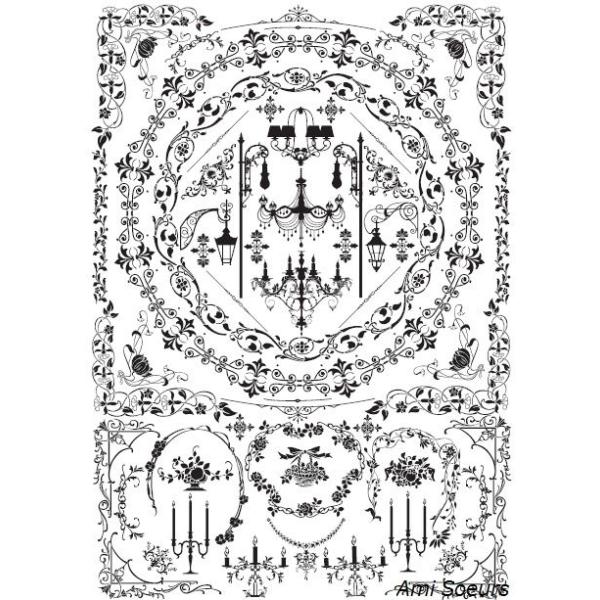 1800年半ばから1900年ごろのヴィクトリア女王がイギリスを統治した大英帝国時代（ヴィクトリア朝）の図案や文様をモチーフとしたシルエット（黒）の転写紙となっています。この時代は異国的なものやギリシャ・ローマ古代のゴシック模様もヴィクトリア...