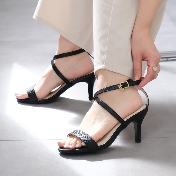 大人美脚が叶うクロスストラップ！8.5cmピンヒールで女らしくレディなシルエット！シンプルでどんなコーデにも合わせやすい【サイズ】【S】⇒ 22.5cm-23.0cm【M】⇒ 23.0cm-23.5cm【L】⇒ 23.5cm-24.0cm【...