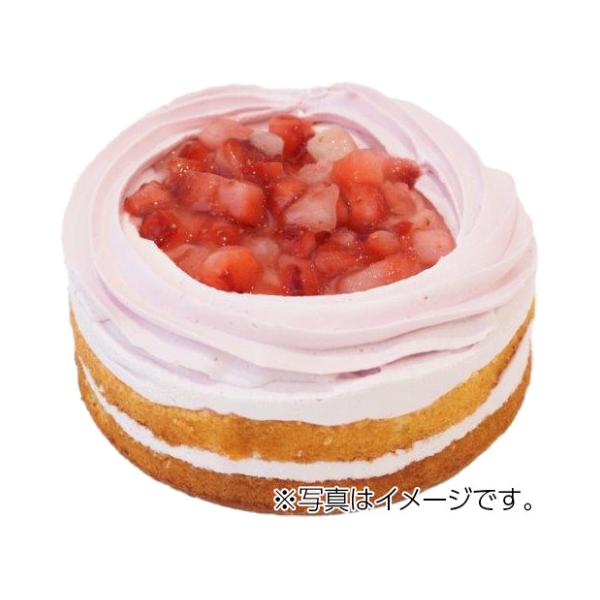 【冷凍】苺風味のクリームをサンドし、トッピングに苺ダイスをたっぷりのせ、あまおう苺ピューレを使用したソースで甘酸っぱく仕上げたホールケーキです。ケーキサイズ：直径約12cm×高さ約4cm。※在庫以上の数量をご希望の場合は、お手数ですがご注文...