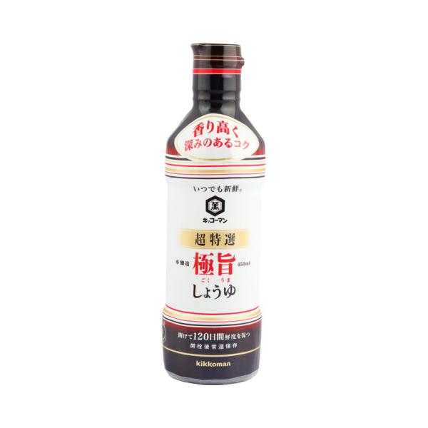 【常温】煮物などの調理メニューがより味わい深く仕上がる、超特選規格の火入れしょうゆです。キッコーマンのしょうゆの中でも最高ランクの豊かな旨みと、香ばしく重厚な香り、深みのあるコクが特徴です。口に入れた時においしいと感じる旨みと、後味までおい...
