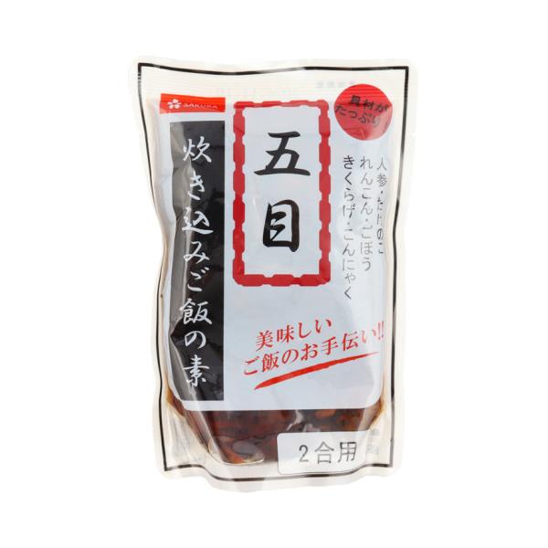 【NEW】【常温】五目ご飯の定番であるにんじん、たけのこ、れんこん、牛蒡の野菜に、きくらげとこんにゃくを加え、五目炊込みご飯の素に仕上げました。かつおだしの利いた風味感のある美味しい味に仕上げております。2合用。※ご注文前に商品情報の『賞味...