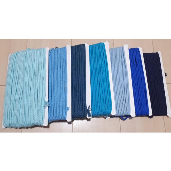 巾着用の紐・アクリル紐・スピンドル紐(18)水色(61)薄い水色(17)明るい綺麗な水色(75)渋めのブルー(82)紺色(20)青(ブルー)(19)元気な濃い水色青系の7色からお選びください。太さ約5ｍｍ幅　中お弁当袋・給食袋などの紐に使う...