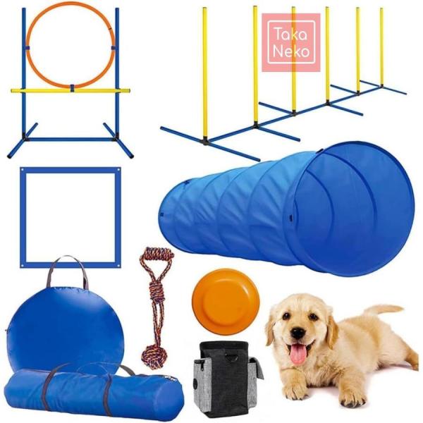 素材：犬の敏捷性トレーニングセットの素材は高品質のPPで作られており、安全で強く、耐久性があり、環境に優しいです。無毒で安全な素材で、ペットにも安心です。複数の敏捷性トレーニングモード：犬の敏捷性トレーニングセットは、超ロングスピン、バージ...