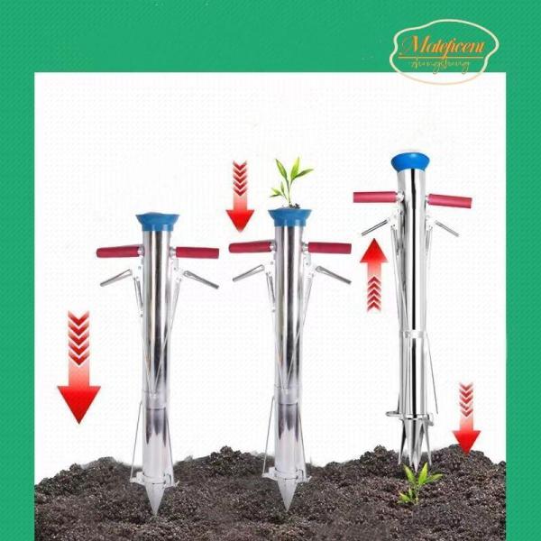 手動式移植器具土の穴あけと植え込み、2つの作業が同時に行えるので簡単にきれいに苗を植えこむことができます。本体の尖った方を植え込む土に差し込み、投入口に苗を入れます。ハンドルを握りながら持ち上げればもう植付け完了！筒の内径は直径7.5cmで...