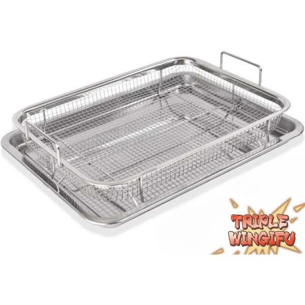 【少油のヘルシー調理】 揚げ物バットを使えば、本来の風味と栄養を保ちながら、85％少ない油でサクサクの揚げ物が楽しめます。油きりバットは揚げ物を素早く冷ますように設計されており、揚げ物から出た余分な油はトレイに滴り落ちるので、調理台やテーブ...