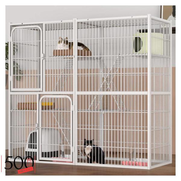 特大猫用ケージ：このケージは非常に広いスペースがあり、最大5匹の猫を収容して一緒に暮らすことができます。 3階建てのスペースで、休憩所、スポーツエリア、飲食エリア、トイレエリアがあります。 素晴らしい高さと広い幅。 猫は快適に暮らすことがで...