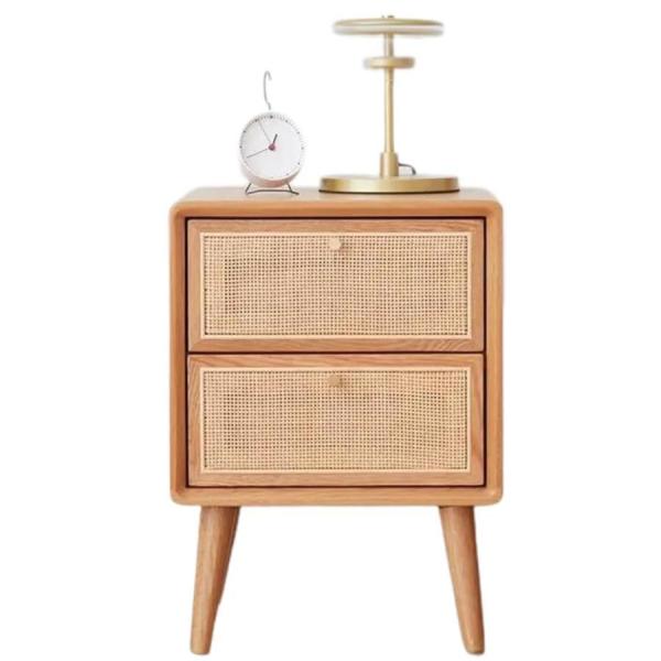 全無垢材ベッドサイドテーブル ナイトテーブル サイドテーブル ラタン純無垢材北欧モダンミニマリスト収納棚スモールオフィス寝室 引き出し付きオーク材 ナチュ*小さなスクラッチや衝突が発生する可能性がありますが、使用に影響しない場合は返品返金は...