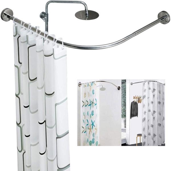 シャワーカーテンレール Shower Curtain Rod L字型 304ステンレス鋼 強力極太タイプ 突っ張り棒 拡張可能なカーブシャワーカーテンロッドレール 取り付け簡単