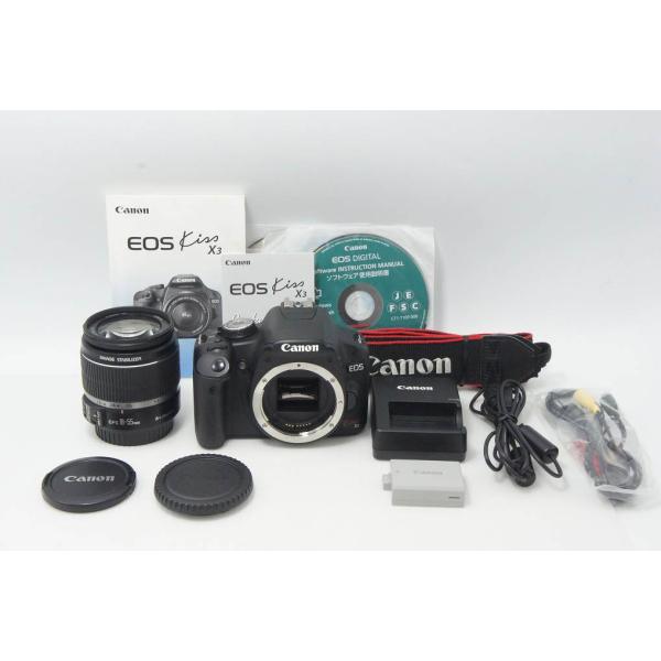 【商品名】・Canon EOS Kiss X3・EF-S 18-55mm F3.5-5.6 IS【外観ランク】並品【備考】・端子カバー欠落・シャッター回数約16,700回※EOS Digital info調べ(Canon)【付属品】付属品は...