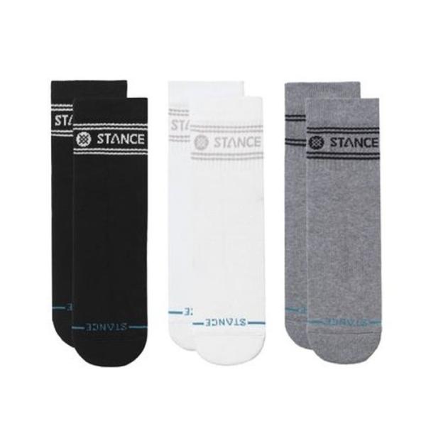 STANCE (スタンス)●3足パック　●スタイル：クォーター　●素材：コームドコットンブレンド定番3色（ブラック、ホワイト、グレー）のミッド丈ソックスセット。ライン＆ロゴ入りのシンプルデザインで、コーデを選ばず使いやすい一足。編み込み仕様...