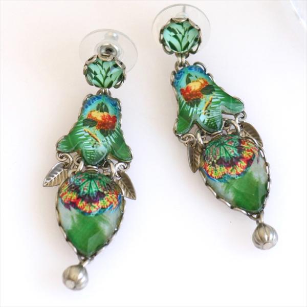 【Detail】 商品番号：　ay03-r1371 サイズ　：　長さ 5.2cm  産　地　：　イスラエル 素　材　：　クォーツ（水晶）、真鍮、プリントファブリック    <Key：Ayala Bar, Costume Jewerly...