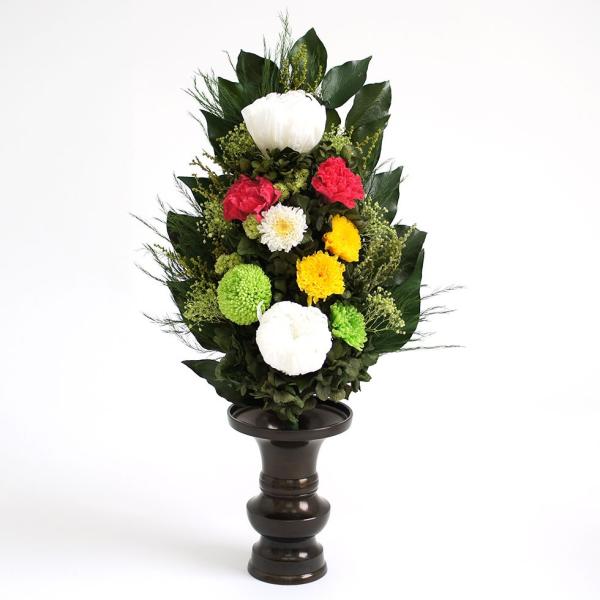 プリザーブドフラワー 仏花 大きめ大型タイプ 和華です。大型仏壇や寺院様用に。後ろの葉の部分もすべてプリザーブドフラワーを使用しています。大きいサイズのプリザーブドフラワー仏花ですので、ご注文がいただいてからの作成となります。1週間ほどお日...