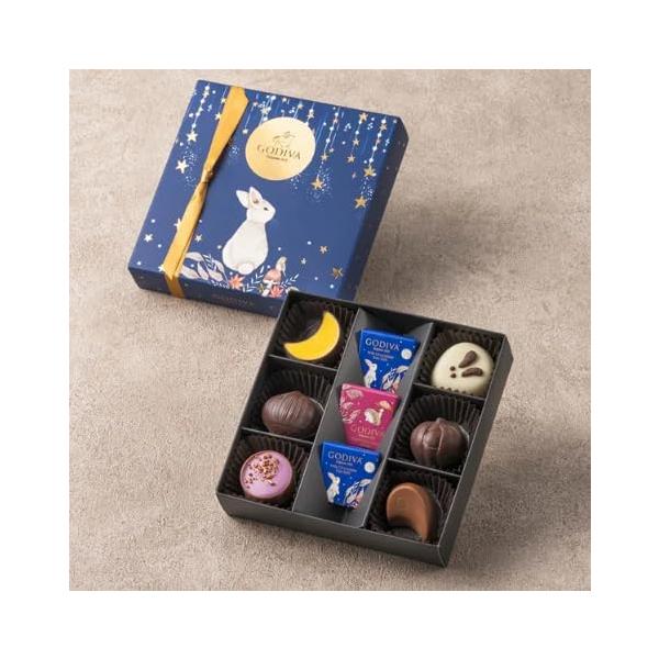 「商品情報」秋の月夜に、"お月見ショコラ”しませんか？栗やさつまいもなどの秋の味覚を楽しめる新作スイーツも登場。ゴディバの秋をお楽しみください。「主な仕様」白ウサギをイメージした見た目も愛らしいチョコレートと、秋を彩る食材、スイートポテトや...