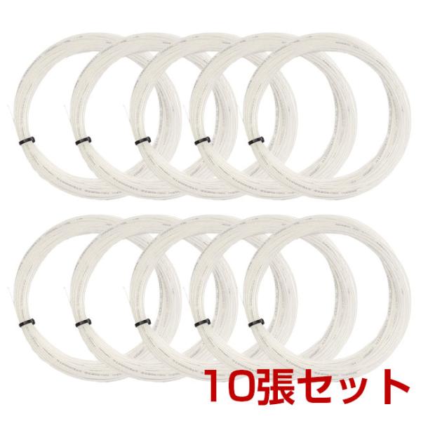 SPECカラー：ホワイトゲージ：1.35mm-1.39mmレングス：12.2ｍ ※1張りあたり素材/構造：ナイロン／モノフィラメント／高強力糸、特殊断面形状、表面特殊加工入数：10張りセット対象プレーヤー：学生プレーヤー、ハードヒッター原産...