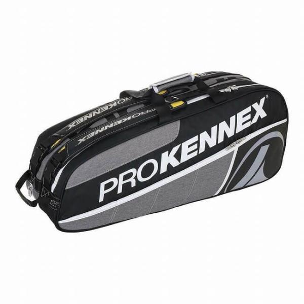 SPECカラー：グレ―xブラックサイズ：78x33x25cm素材：ポリエステル+アルミホイルPVC名称：Pro Kennex Q Gea 6R racket Bag仕様：・フルレングスポケット×2(内1つはサーモ機能あり)・ シューズポケッ...