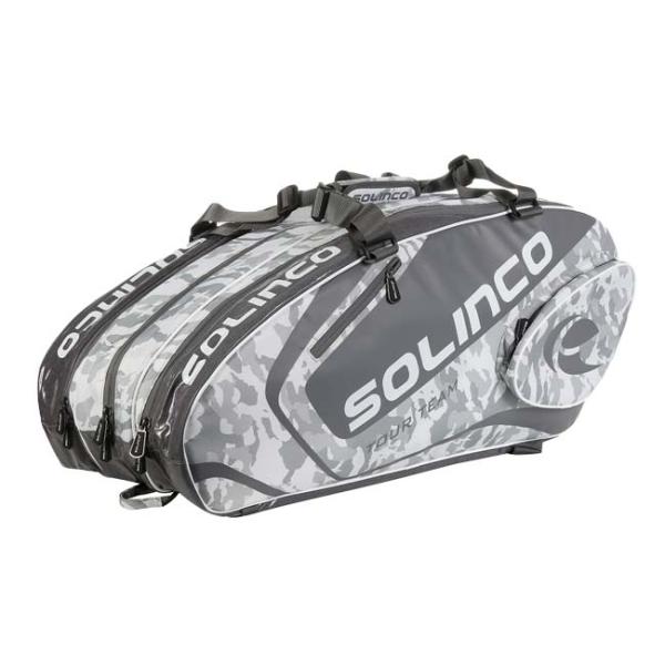 SPECカラー：ホワイトカモサイズ：約76×36×32cm素材：ポリエステル79%、ポリウレタン21%名称：SOLINCO TOUR TEAM CAMO 15R TENNIS BAG原産国：中国仕様：試合や練習に必要なものをたっぷり詰め込め...