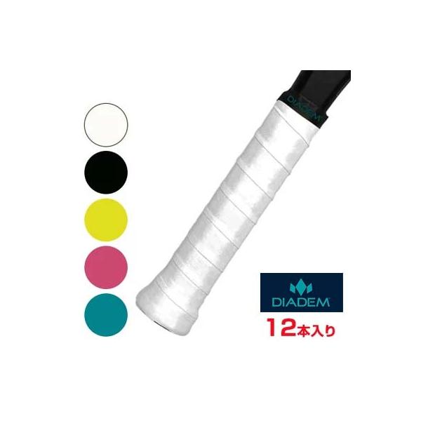 SPECカラー：ホワイト、ブラック、イエロー、ピンク、ティールサイズ：厚さ：0.60mm／幅：25mm／長さ：1130mm素材：ポリウレタン入数：12本入り名称：DIADEM PRO FEEL OVERGRIP 12 PACK原産国：日本仕...