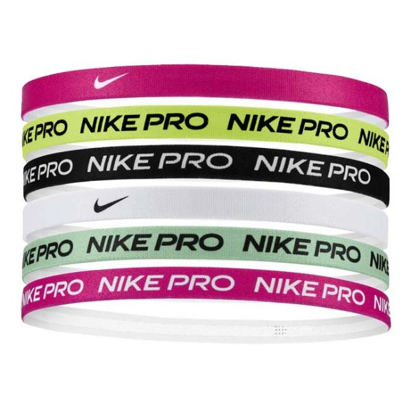 SPECカラー：ピンク×イエロー×グリーン(613)サイズ：フリーサイズ ※1本あたりの平置きサイズ：約1.2×23cm素材：ポリエステル70%、ゴム20%、シリコン10%入数：色柄違い6種×1本(合計6本)名称：Nike Headband...