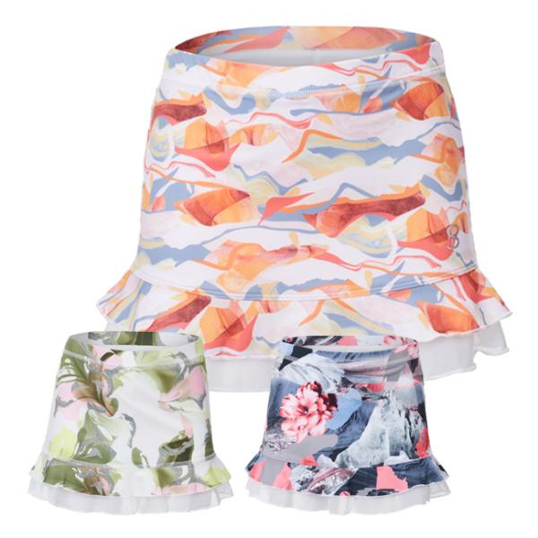 SPECカラー：カモブロック(CBK)、リリーズ(LIL)、アイシー(ICY)サイズ：ジュニア-XS、S、M、L、XL素材：本体：ポリエステル86%、エラステイン14%／インナースパッツ：ナイロン89%、エラステイン11%／フリル：ナイロン...