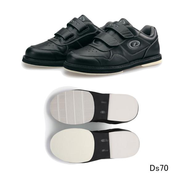 Dexter/ボウリングシューズ/Ds70・ベルクロ(左右兼用)● カラー：ブラック● 材質：柔らかいPU（アッパー）、EVA（ミッドソール）、メッシュ（インナー）● 左右：両足兼用（ソール：S8、キックラバー：T2相当を装着）※ヒールの張...