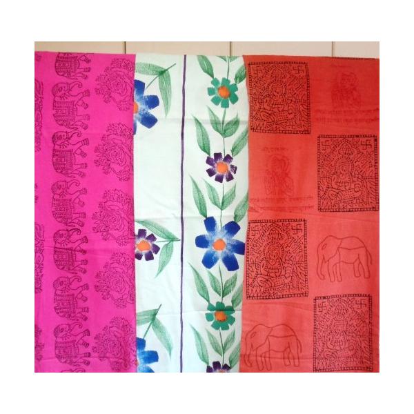 生産国　インド素材　綿１００パーセントサイズ　大きめシングルベッドサイズ大判マルチクロス。厚地のコットンは丁寧なつくりになっています。変色や糸のほつれなど何か所か見られますが、とってもぬくもりあふれた風合いです。コタツカバーに、冬場は毛布の...