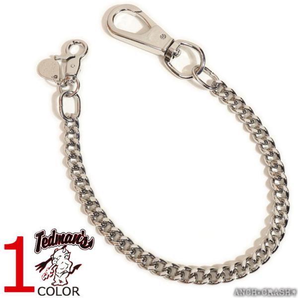 【TEDMAN'S(テッドマン)】47cm ウォレットチェーンクロームメッキで腰回りに輝きを添える、やや太めで重量感のあるスチール製ウォレットチェーン！従来モデルよりもやや長めの47cmで、『TED COMPANY』刻印入りメタルプレート付...