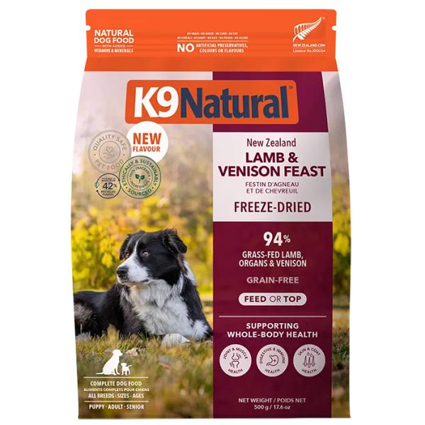 犬の祖先、オオカミが主食としてきた鹿肉を使用した「K9ナチュラル ラム＆ベニソン」。高タンパク・低脂肪で、脂肪をエネルギーに変えるＬ‐カルニチン、脳や目などの神経器官にも必要なＥＰＡ・ＤＨＡ、造血に必要な鉄分、皮膚・被毛に必要な亜鉛、肝臓に...